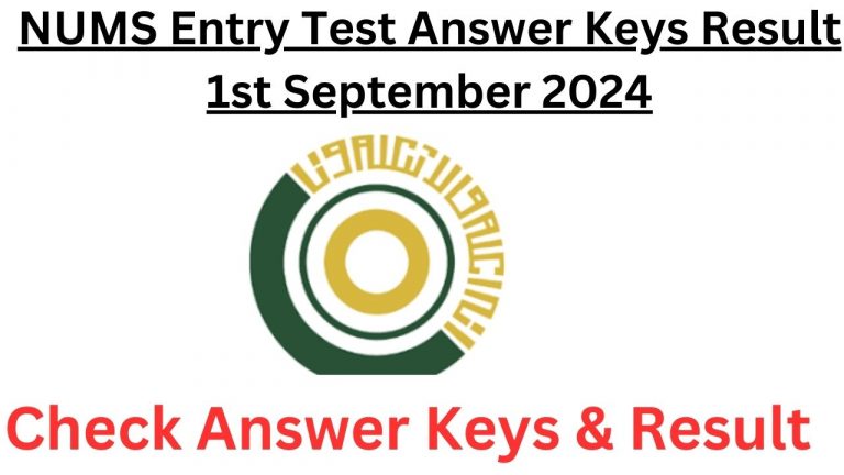 NUMS Entry Test Answer Keys Result 1 September 2024 – Pakistan Railways